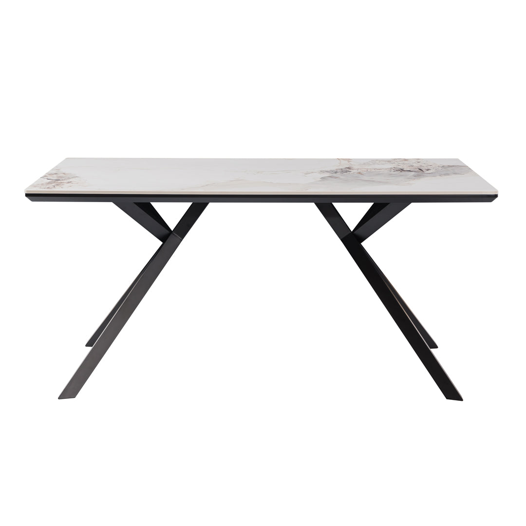 Trpezarijski sto 2689 Bela Keramicka ploca/ Crne metalne noge 1600x895 ...